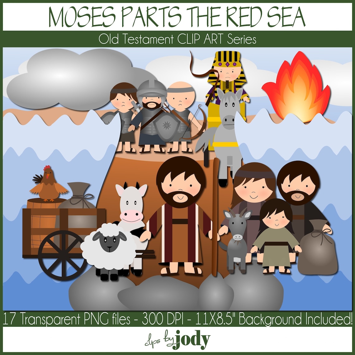 Moses Parts the Red Sea Old Testament Clip Art Bible Clip - Etsy