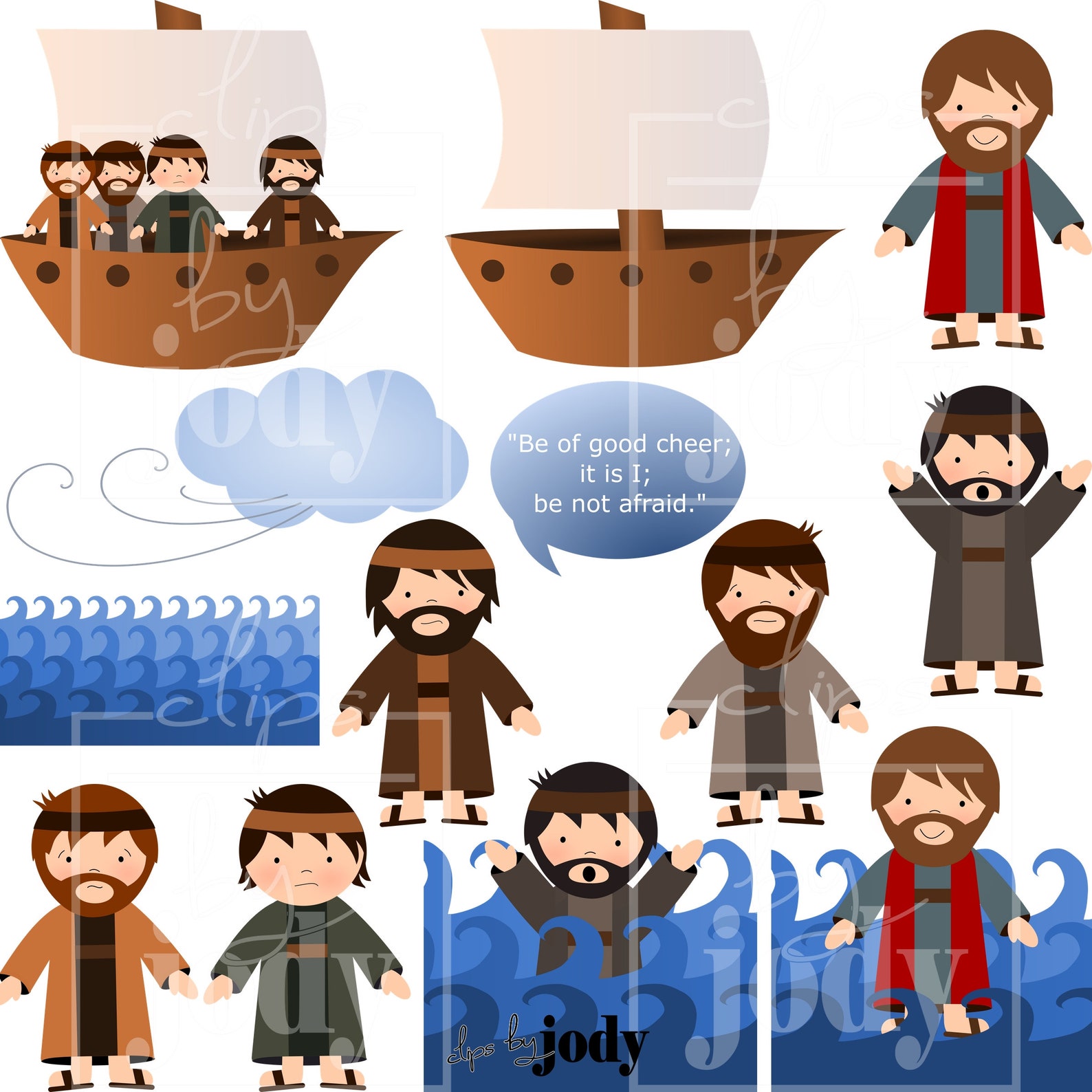 Jesus Walks on Water, New Testament Clip Art, Bible Clip Art, PNG Files ...