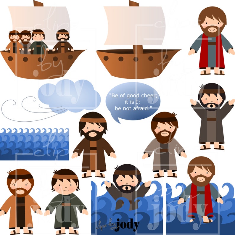 Jesus Walks on Water, New Testament Clip Art, Bible Clip Art, PNG Files ...