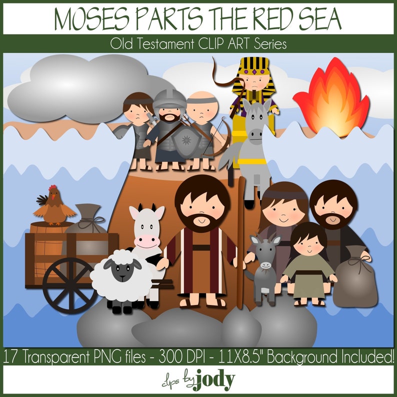 Moses Parts the Red Sea, Old Testament Clip Art, Bible Clip Art, PNG ...