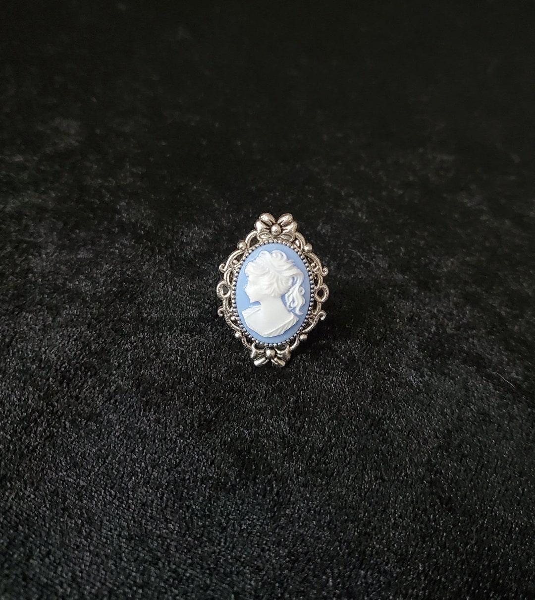 Blue and White Cameo With Silver Band and Bow Detailing - Etsy