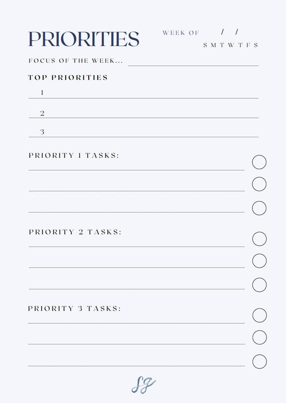 Printable Priorities Planner Task-oriented Template Instant - Etsy