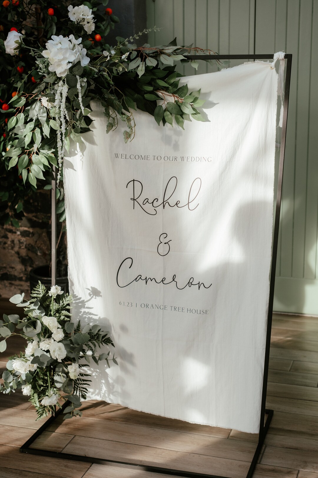 Fabric Wedding Sign | Personalised Welcome Sign | Linen Cotton Banner ...