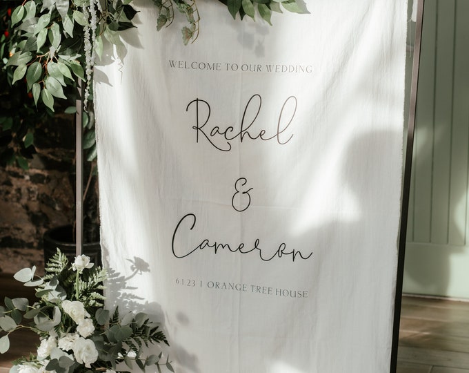 Fabric Wedding Sign Personalised Welcome Sign Linen Cotton Banner ...
