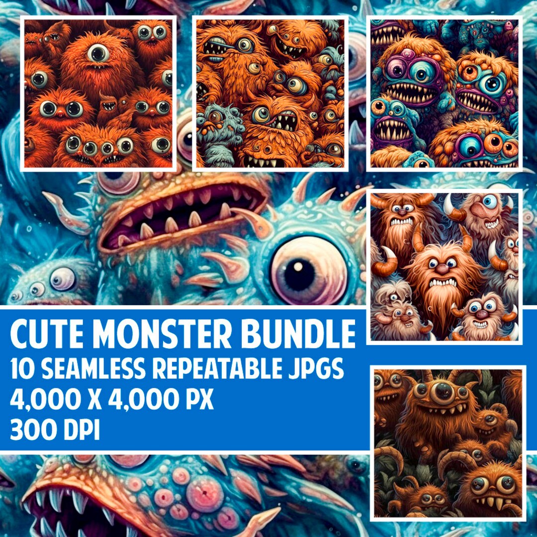 10 Cute Monster Pattern Pack Repeating Graphics Cute - Etsy