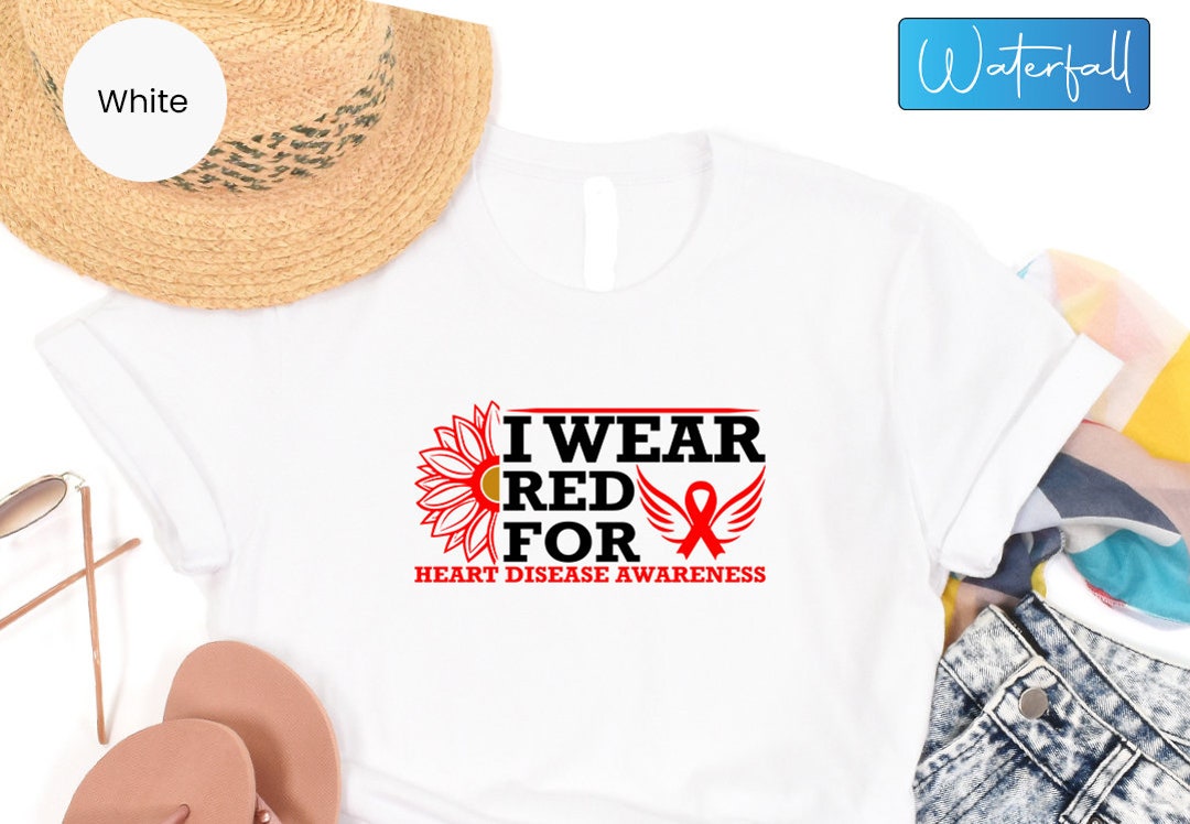 I Wear Red for Heart Disease Awareness Tshirt, Heart Disease Ribbon ...