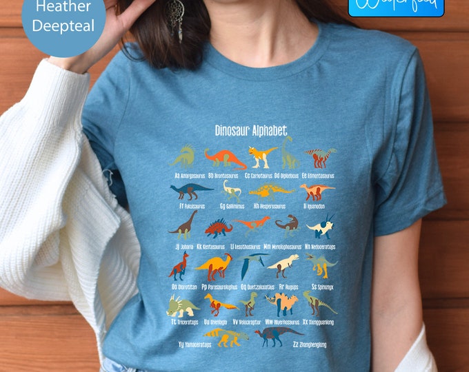 Types of Dinosaurs Alphabet A-Z ABC Dino Identification Gift T-shirt ...