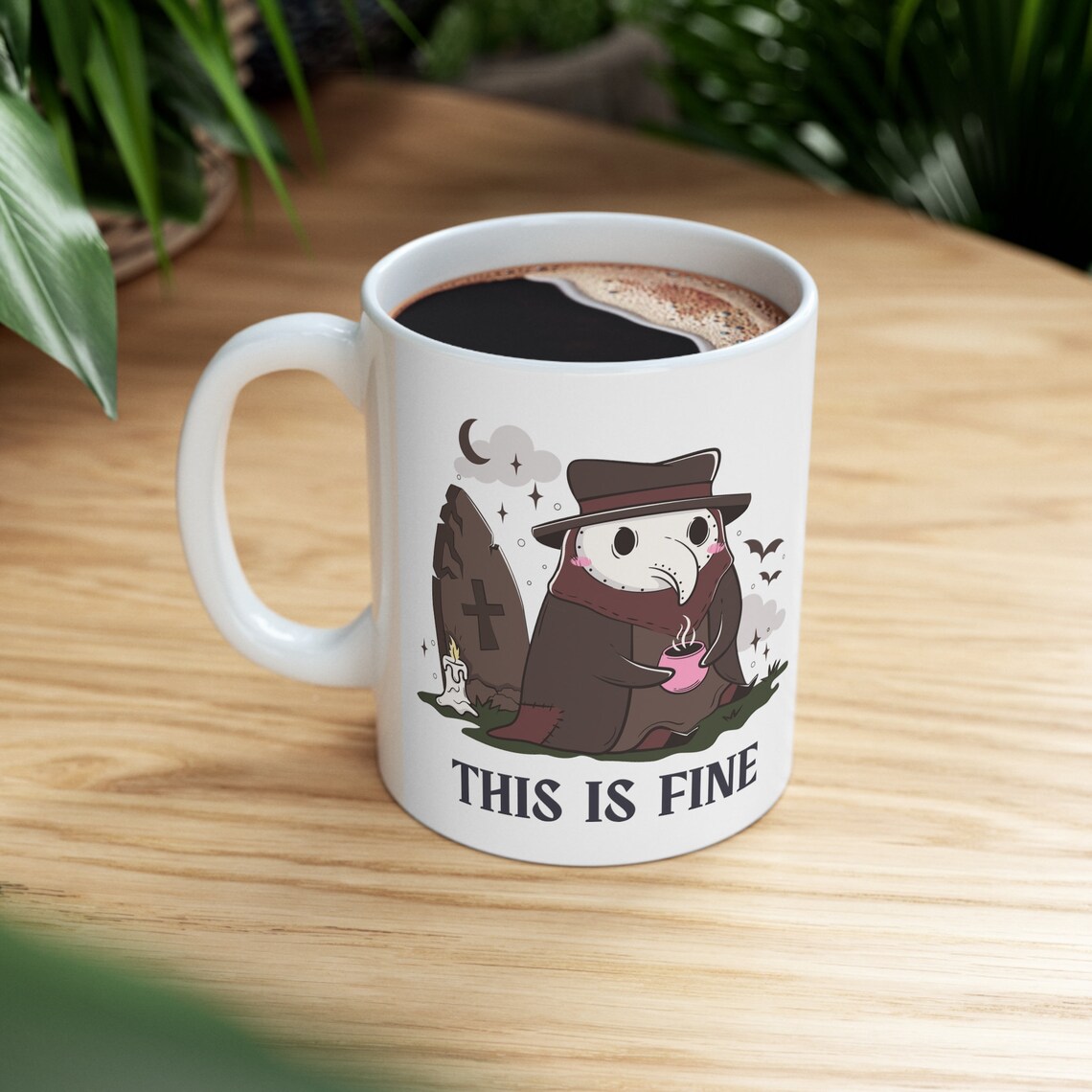 Plague Doctor Mask Gift Yami Kawaii This is Fine 11oz Ceramic Mug ...