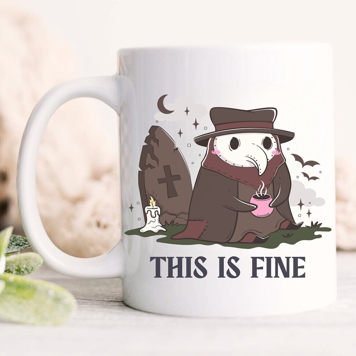 Plague Doctor Mask Gift Yami Kawaii This is Fine 11oz Ceramic Mug ...