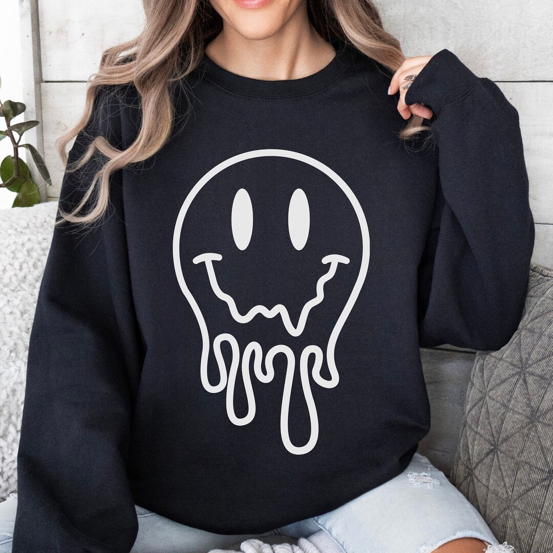 Retro Drip Smiley Face Unisex Crewneck Sweatshirt Drippy Smiley Face ...
