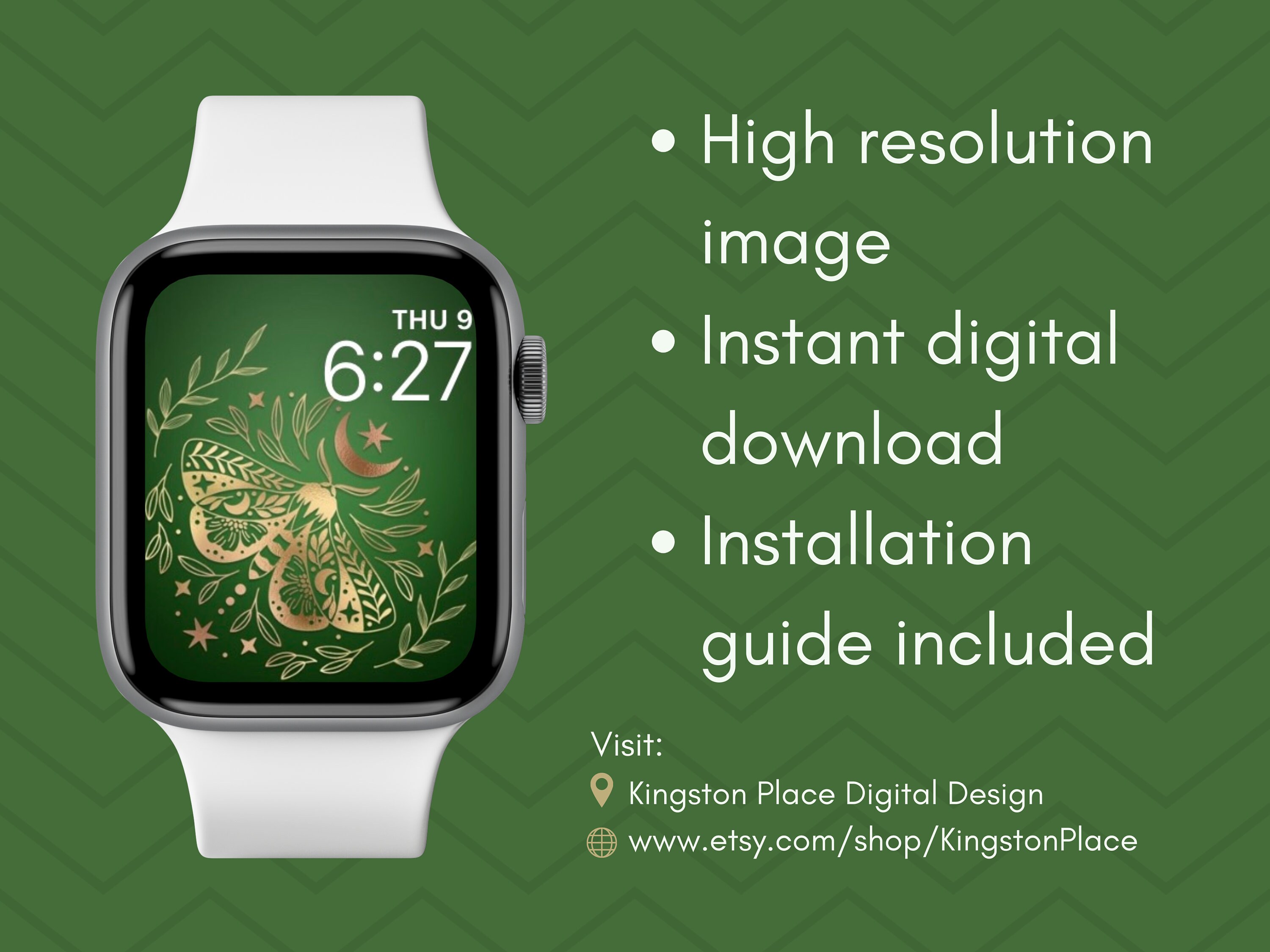 Emerald Green Celestial Moth Apple Watch Face Bronze Minimalist Digital ...