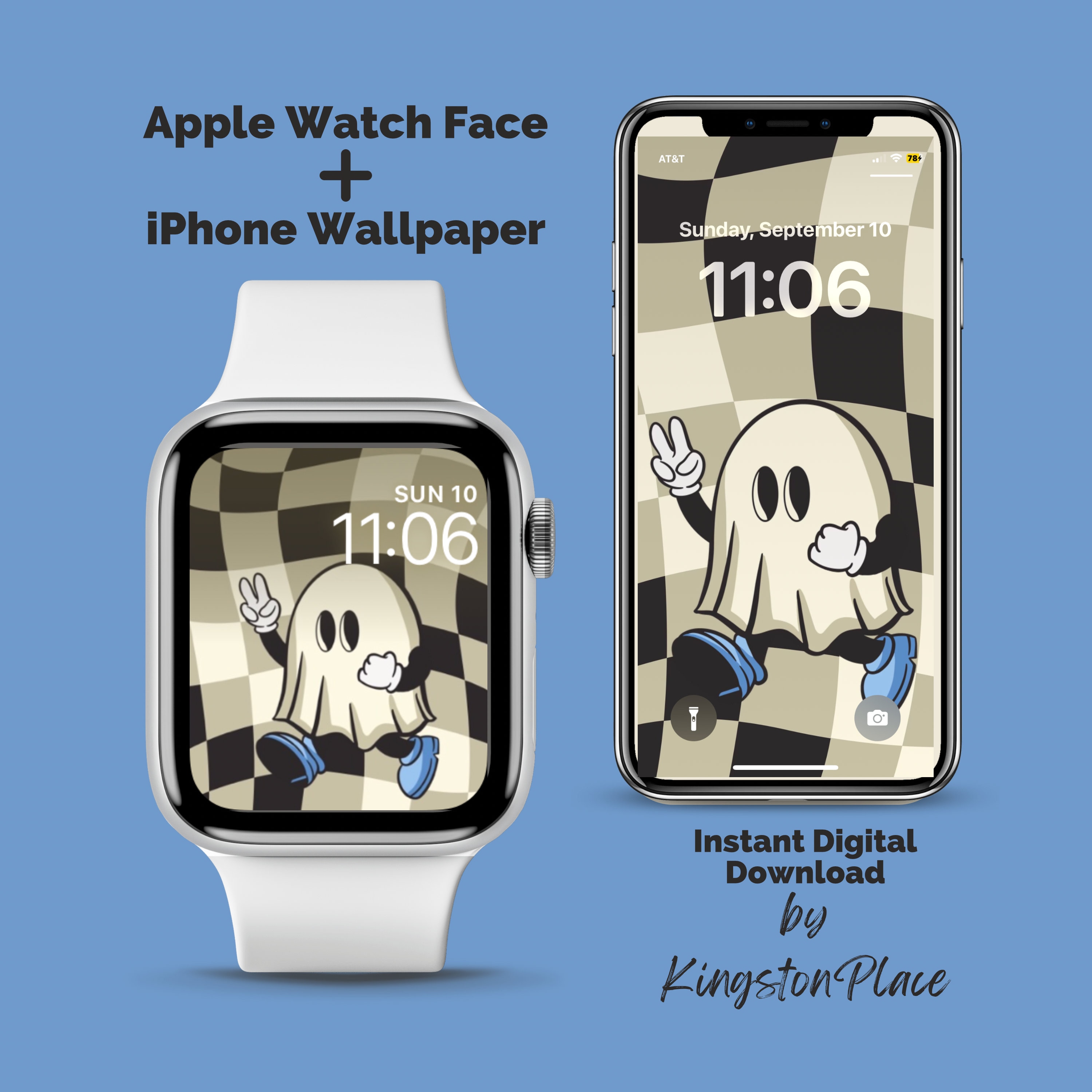 Retro Ghost Checkerboard: Fall-inspired Apple Watch & iPhone Wallpaper ...