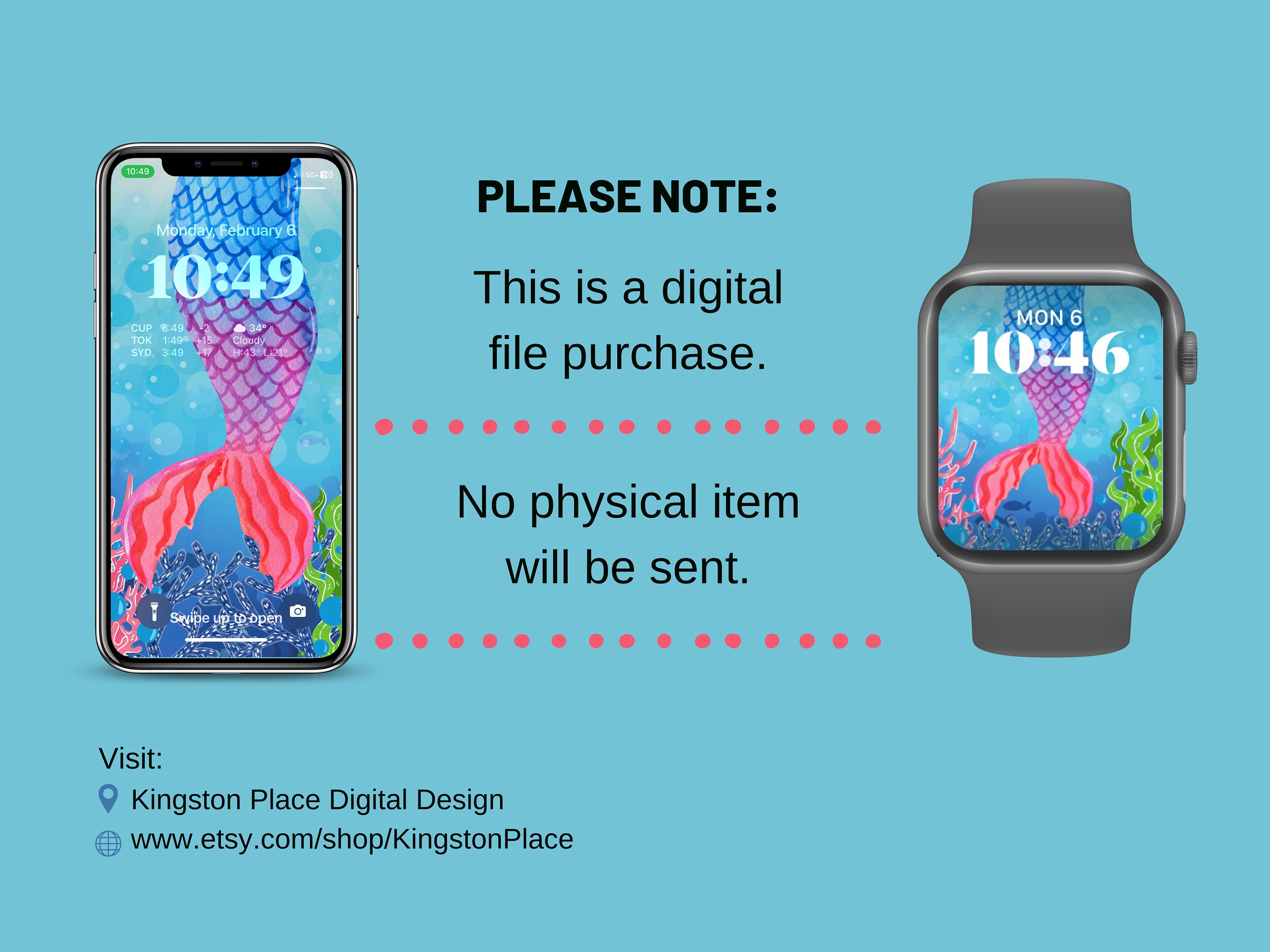 Mermaid Tail Apple Watch Face - Oceanic Smart Watch Wallpaper - Etsy