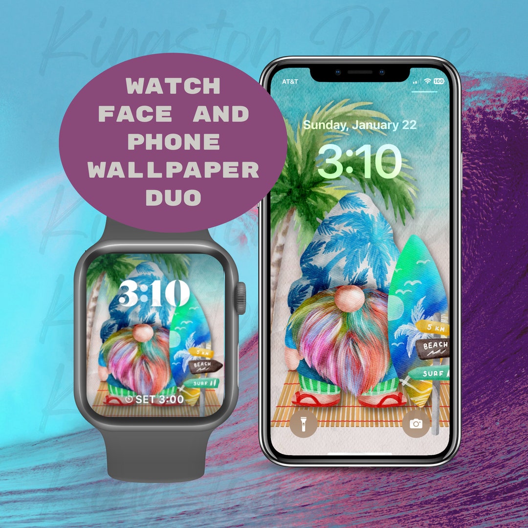 Surfer Gnome Apple Watch Face & Phone Wallpaper: Summer Beach Vibes ...