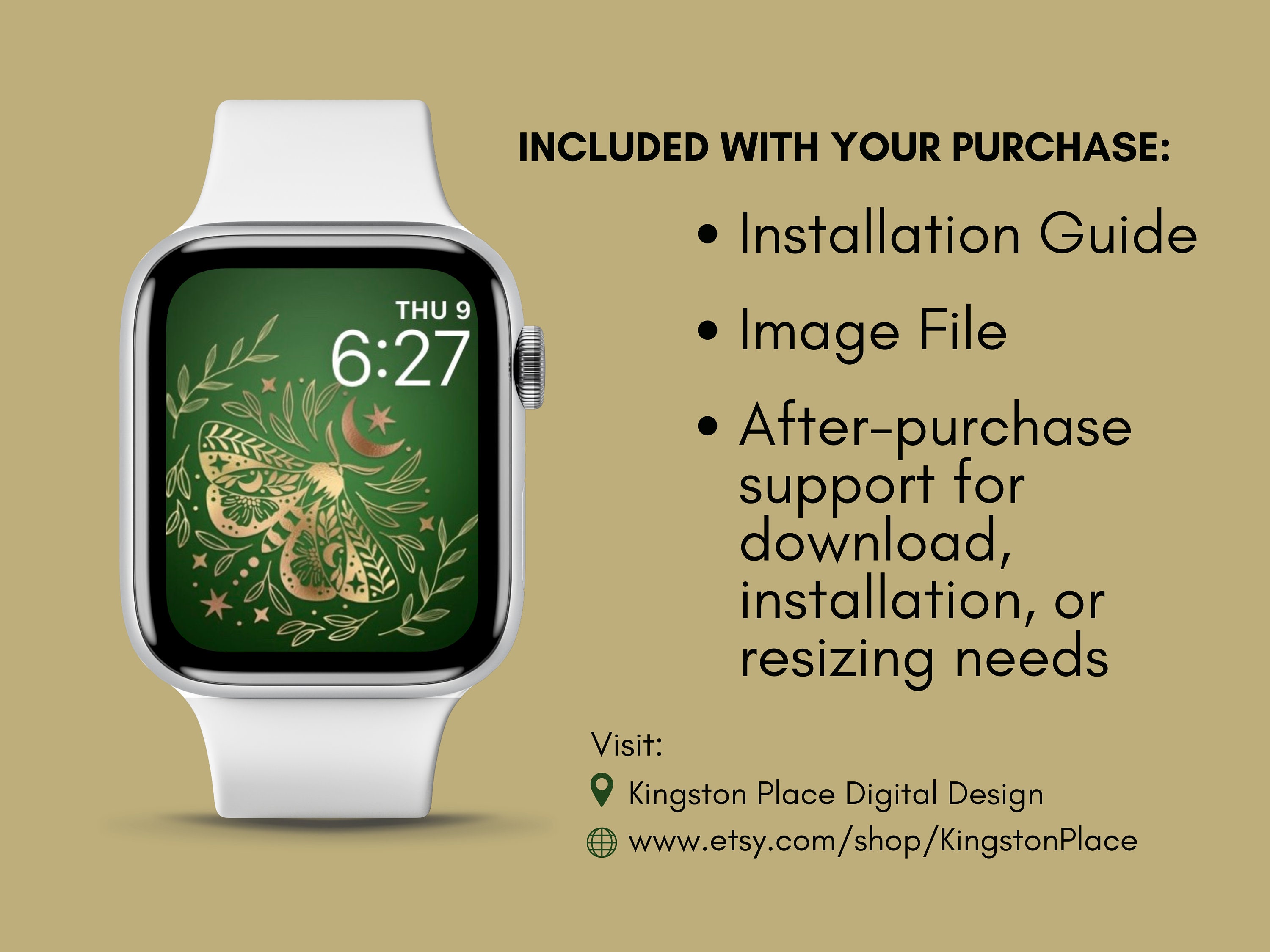 Emerald Green Celestial Moth Apple Watch Face Bronze Minimalist Digital ...