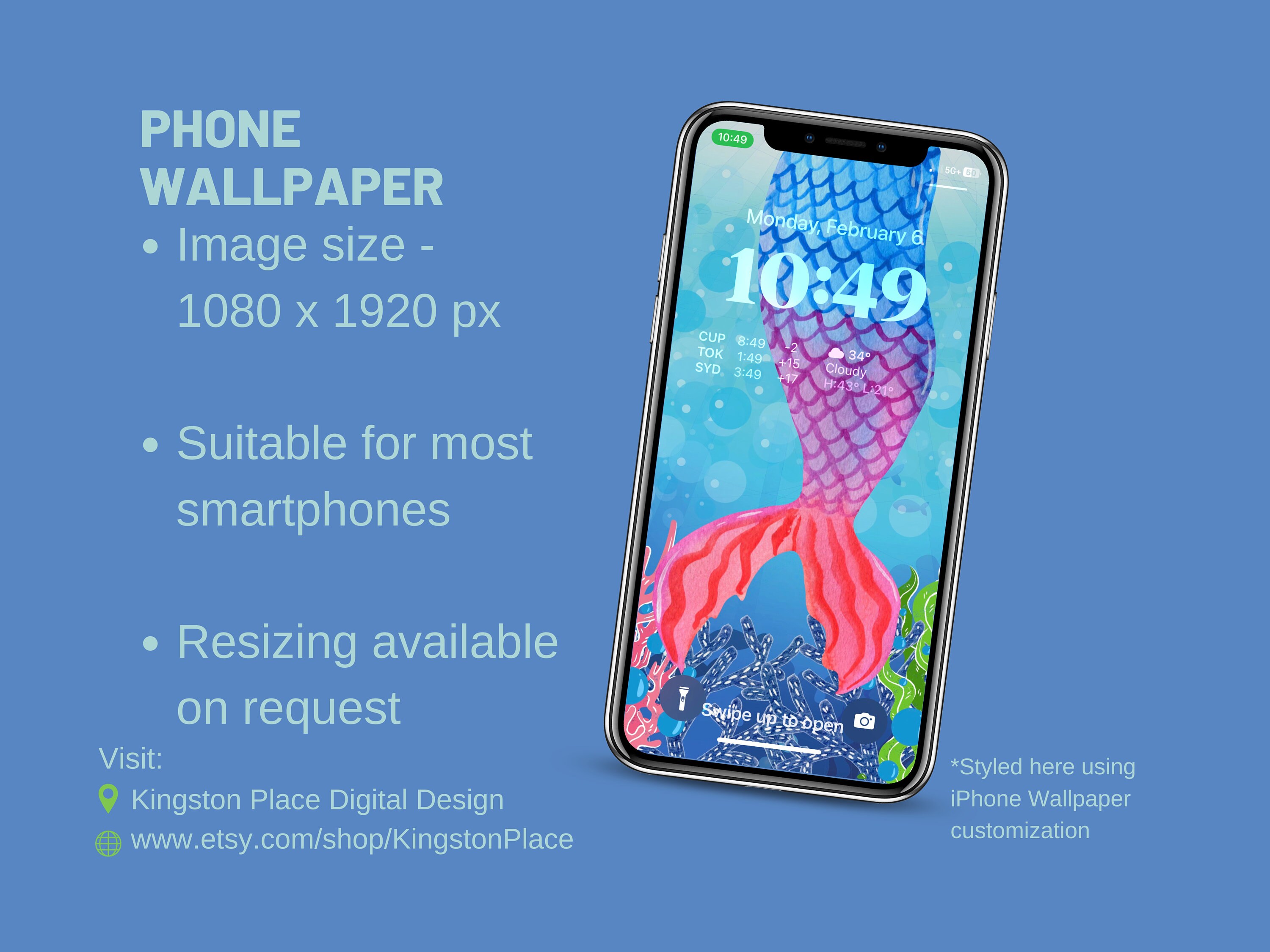 Mermaid Tail Apple Watch Face - Oceanic Smart Watch Wallpaper - Etsy