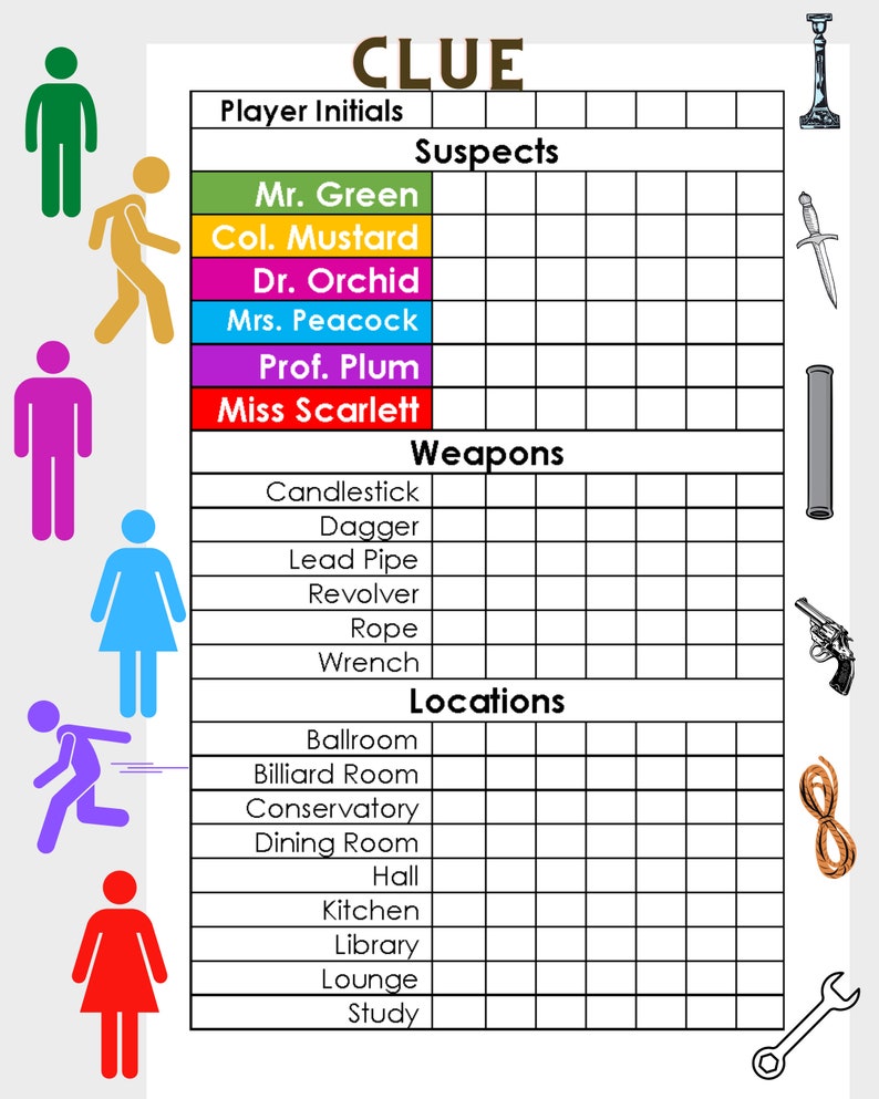Printable Color Clue Card for the Game of Clue - Etsy