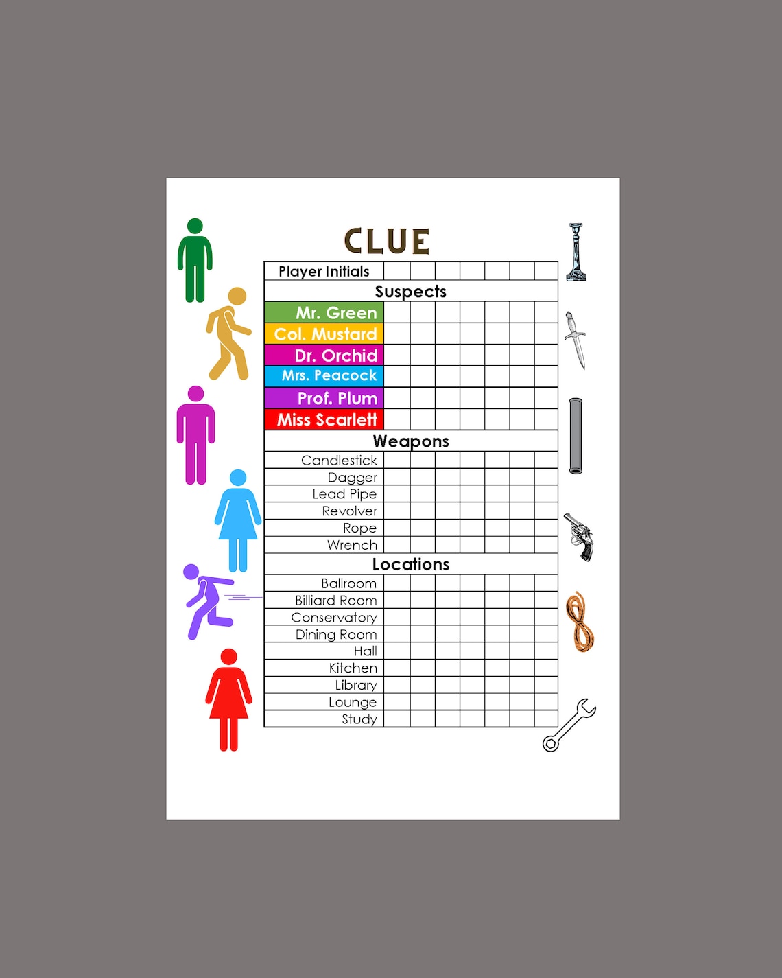 Printable Color Clue Card for the Game of Clue - Etsy