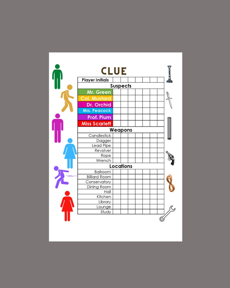 Printable Color Clue Card for the Game of Clue - Etsy