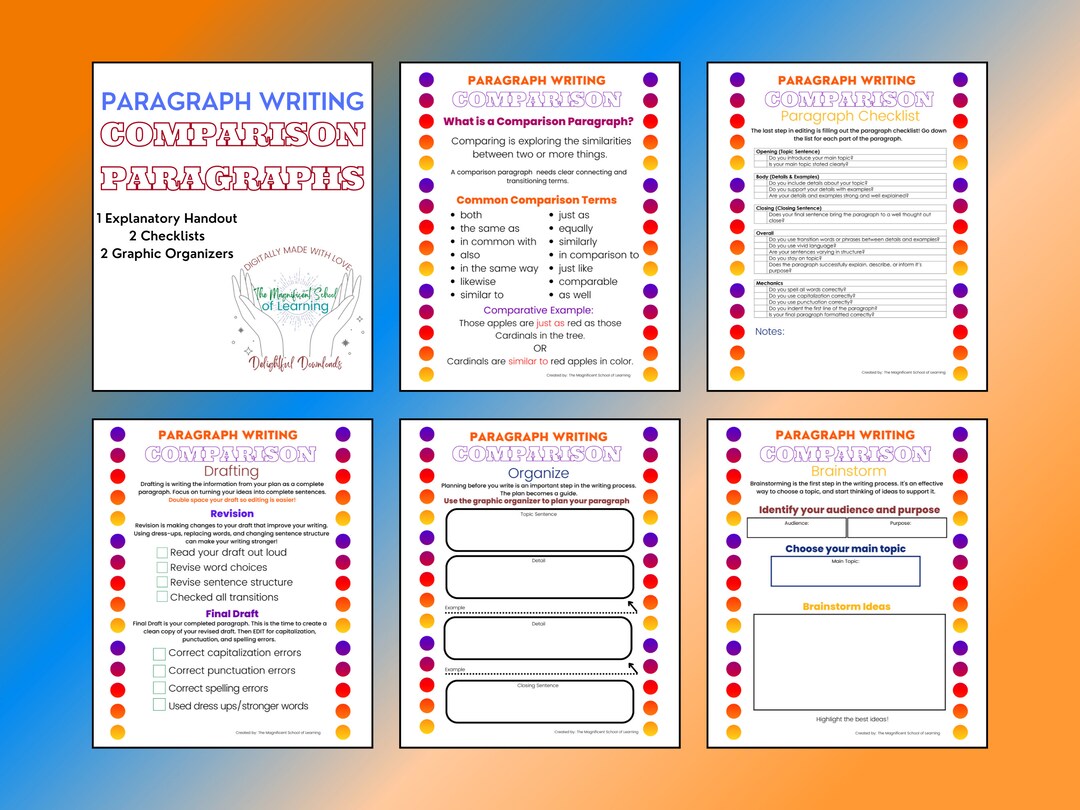 Paragraph Writing-comparison Paragraphs Digital Download Printable ...