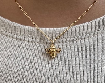 14K Yellow Gold Bee Pendant, 14K Gold Tiny Bee Pendant, 14K Gold Bee ...