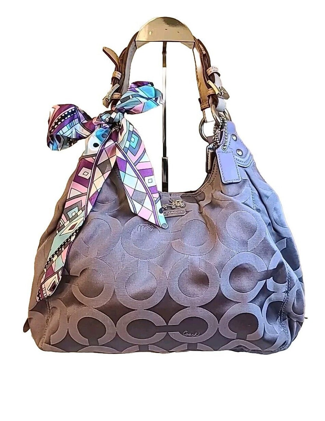 Coach Madison Op Art Maggie Rare Lavender Tan Jacquard Hobo Bag 14305 ...