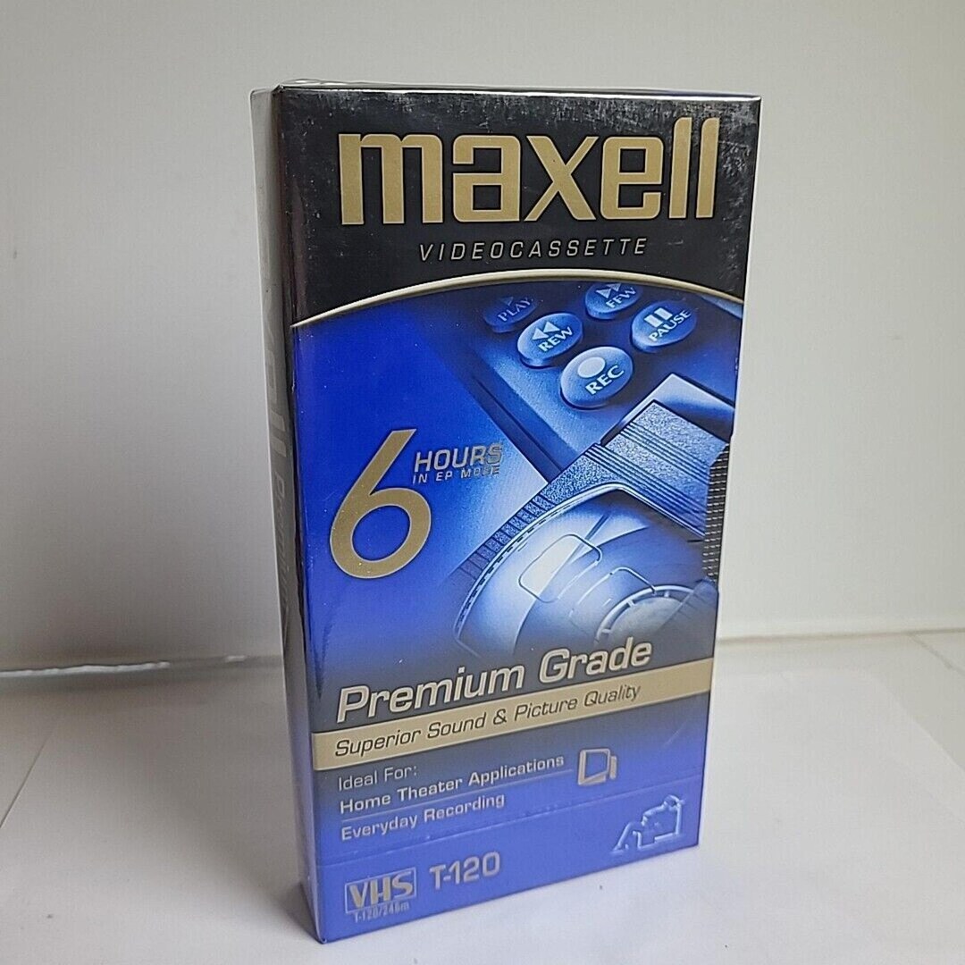 Maxell VHS T-120 6 Hr Premium Grade VCR Blank Video Cassette Tape NEW ...