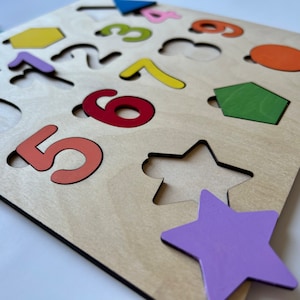 Wooden Number Shapes Puzzle, Montessori Toy, Developmental Toys ...