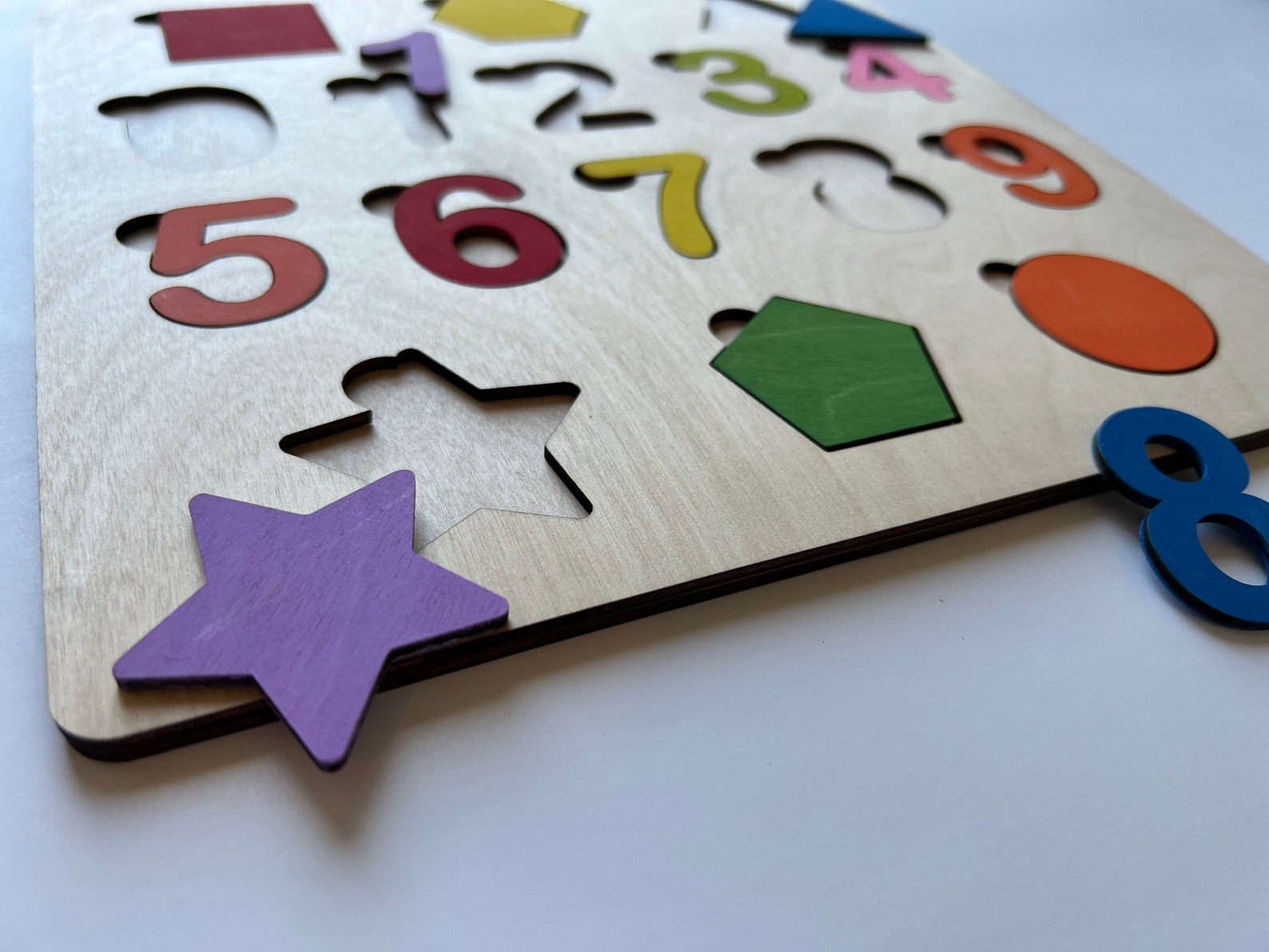 Wooden Number Shapes Puzzle, Montessori Toy, Developmental Toys ...