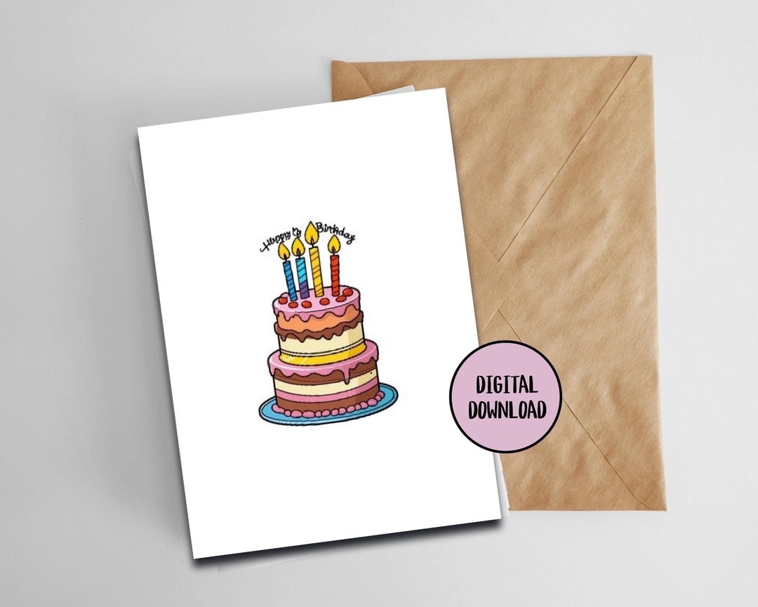 Printable Birthday Cake Card, Colorful Cupcake Design (digital Download ...