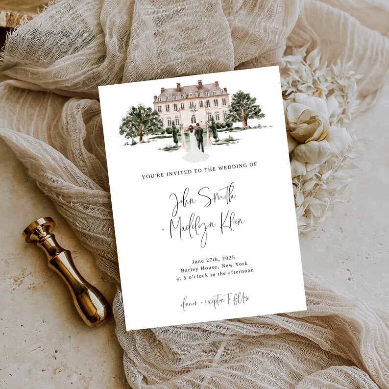 Watercolor Venue Wedding Invitation Wedding Venue Illustration Editable ...