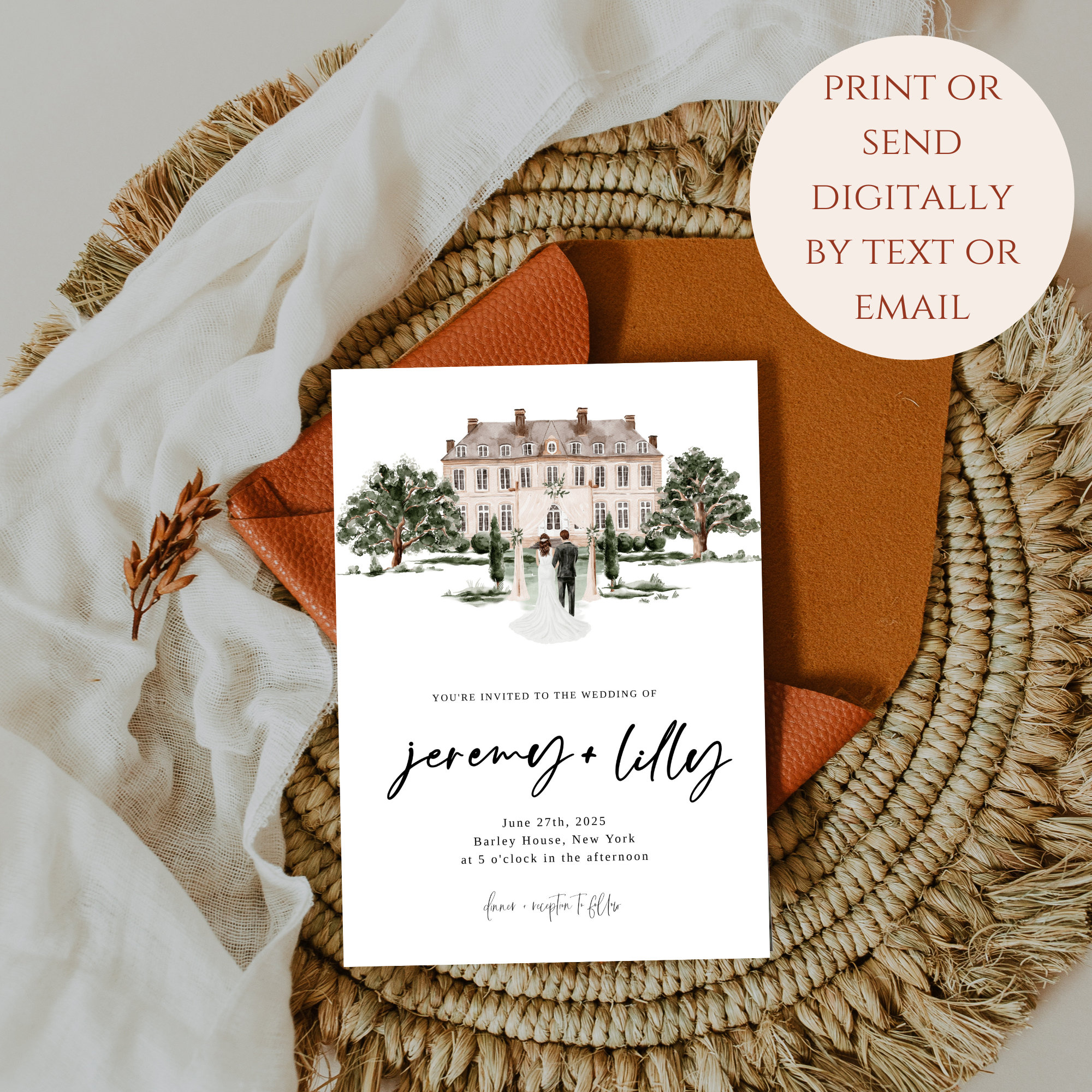 Watercolor Venue Wedding Invitation Wedding Venue Illustration Editable ...