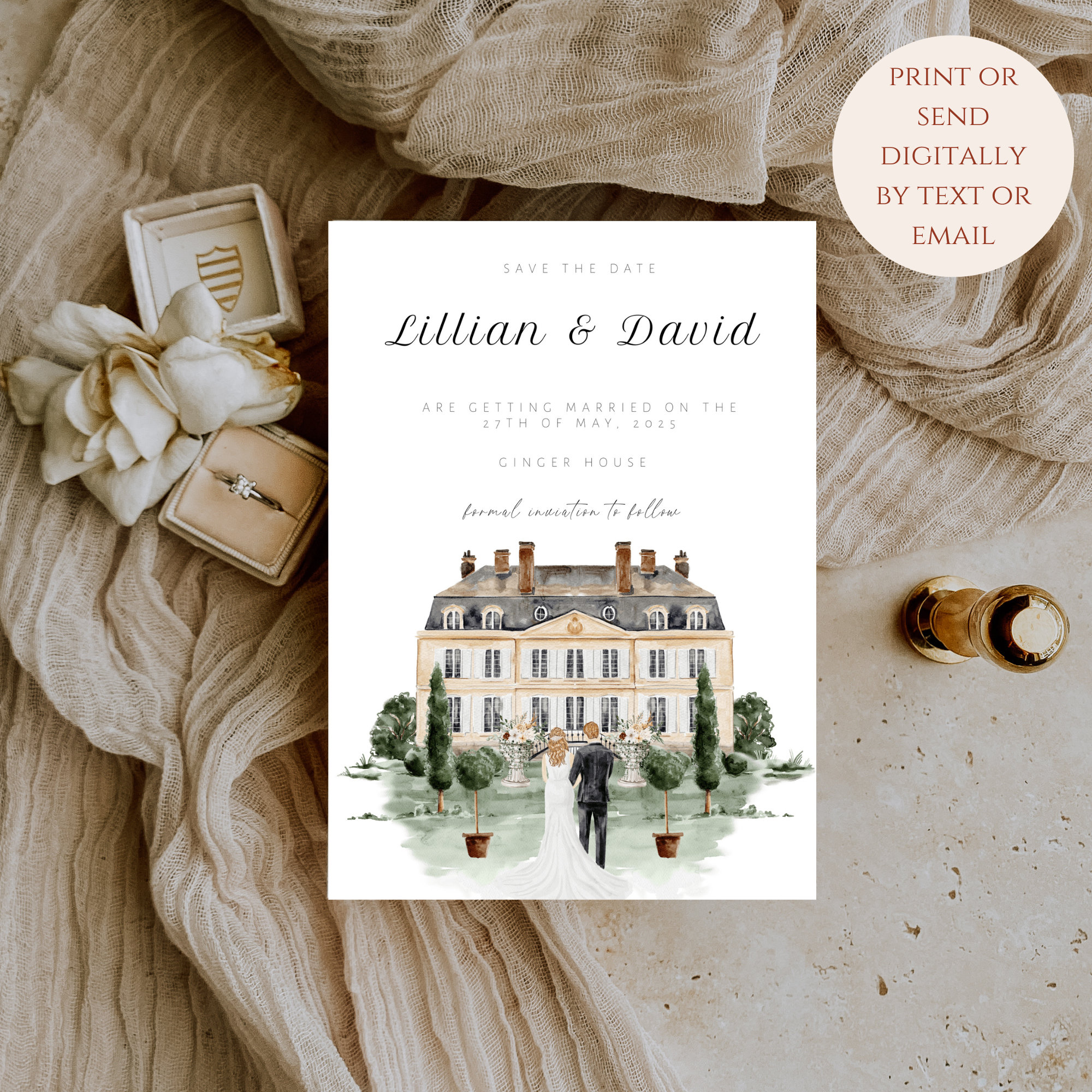 Watercolor Venue Wedding Invitation | Wedding Venue Illustration ...