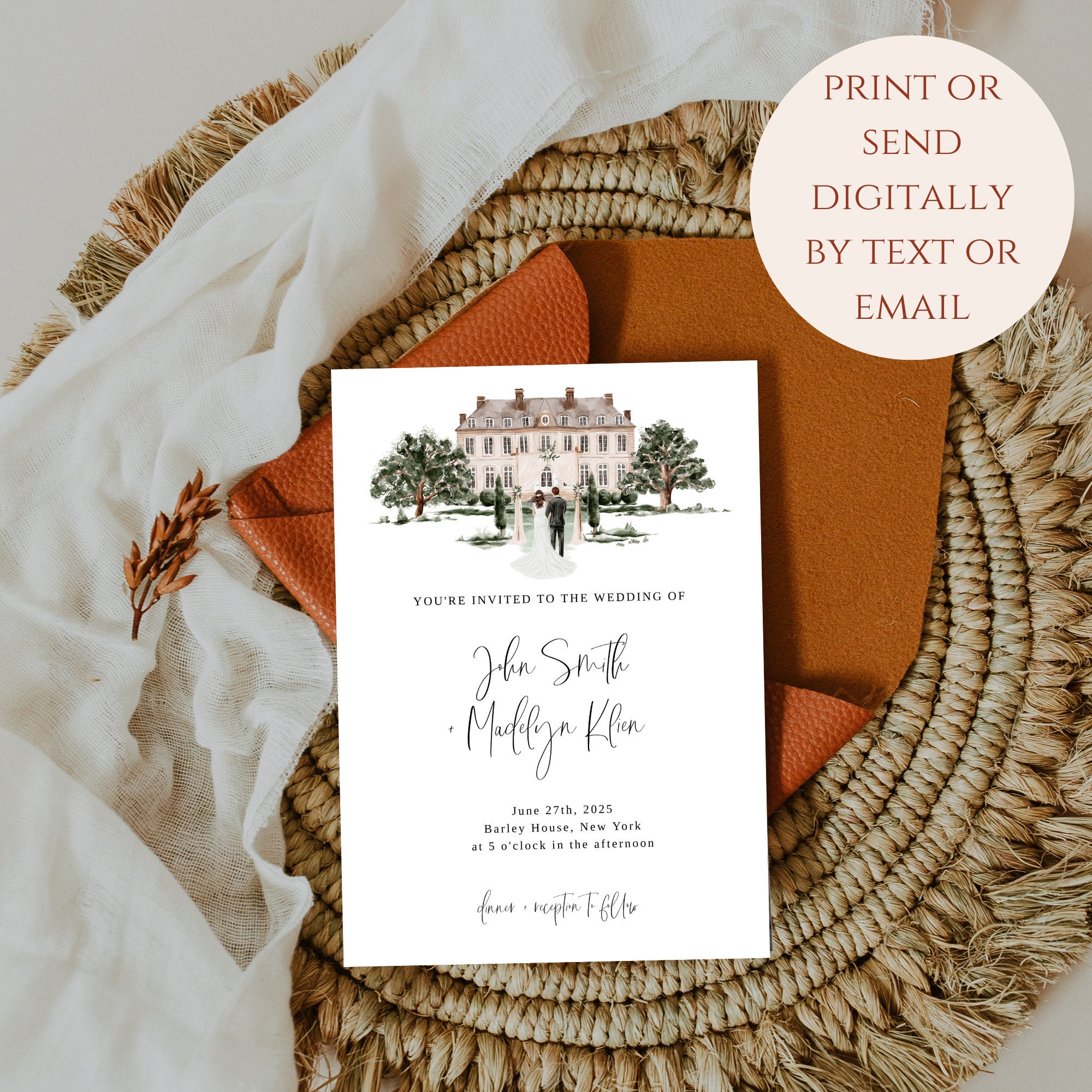 Watercolor Venue Wedding Invitation Wedding Venue Illustration Editable ...