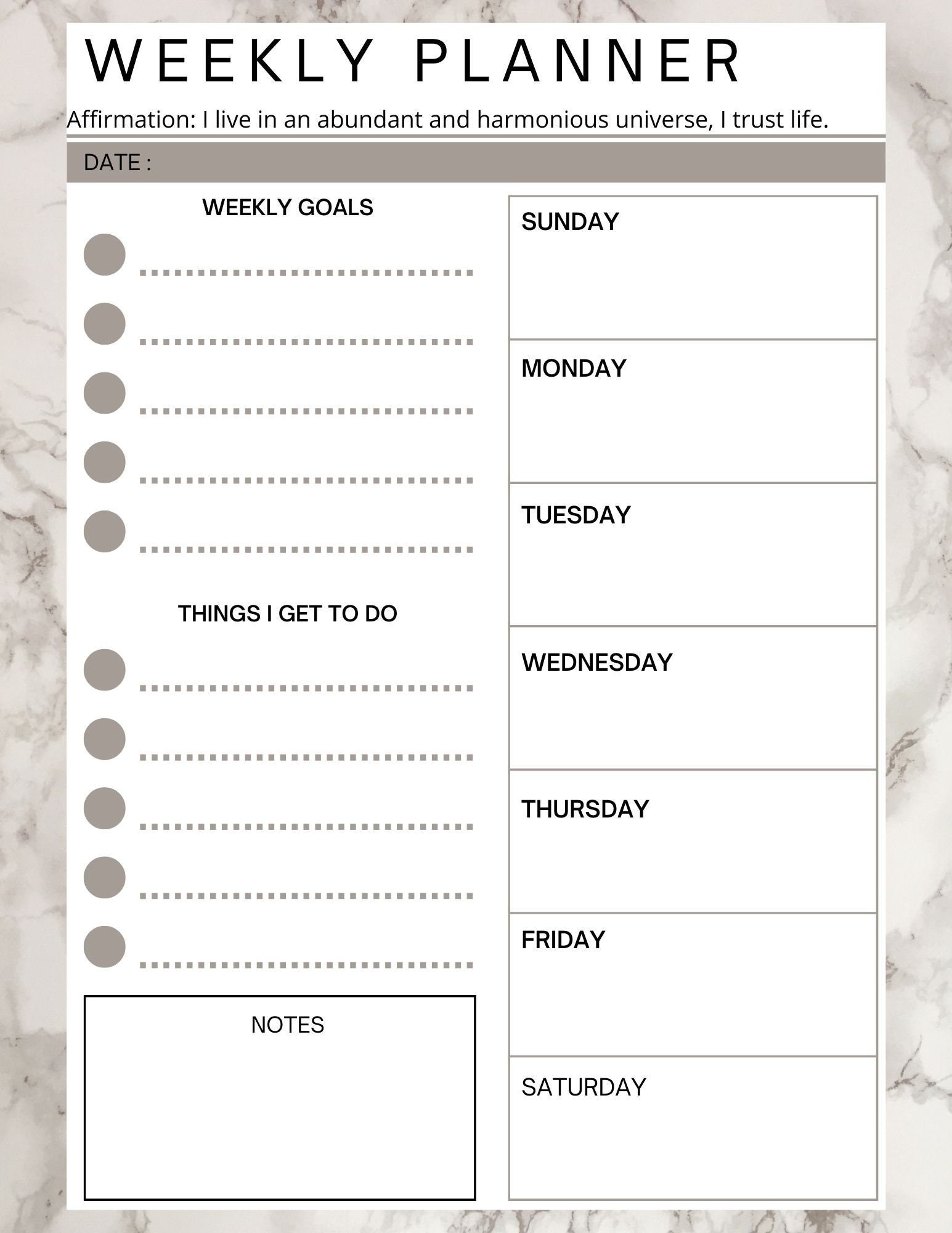Weekly Planner, Instant Download, Simple Planner, Digital Download - Etsy
