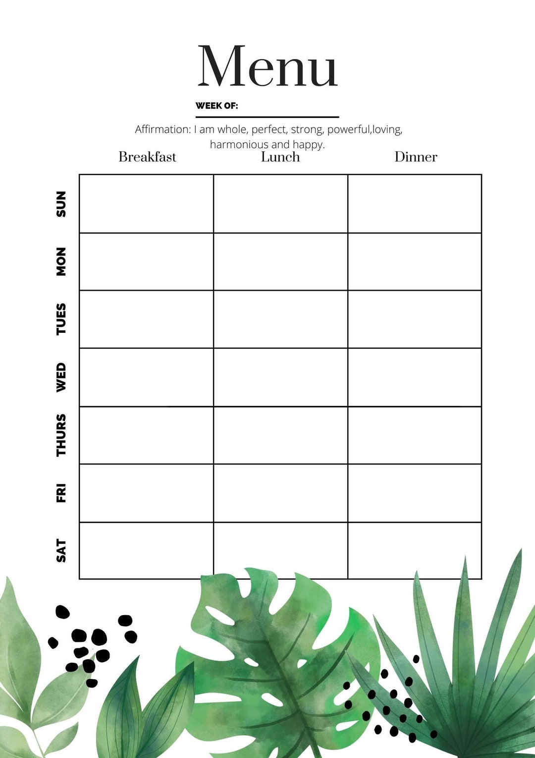 Weekly Meal Planner, Digital Download, Menu Planner, Instant Download ...