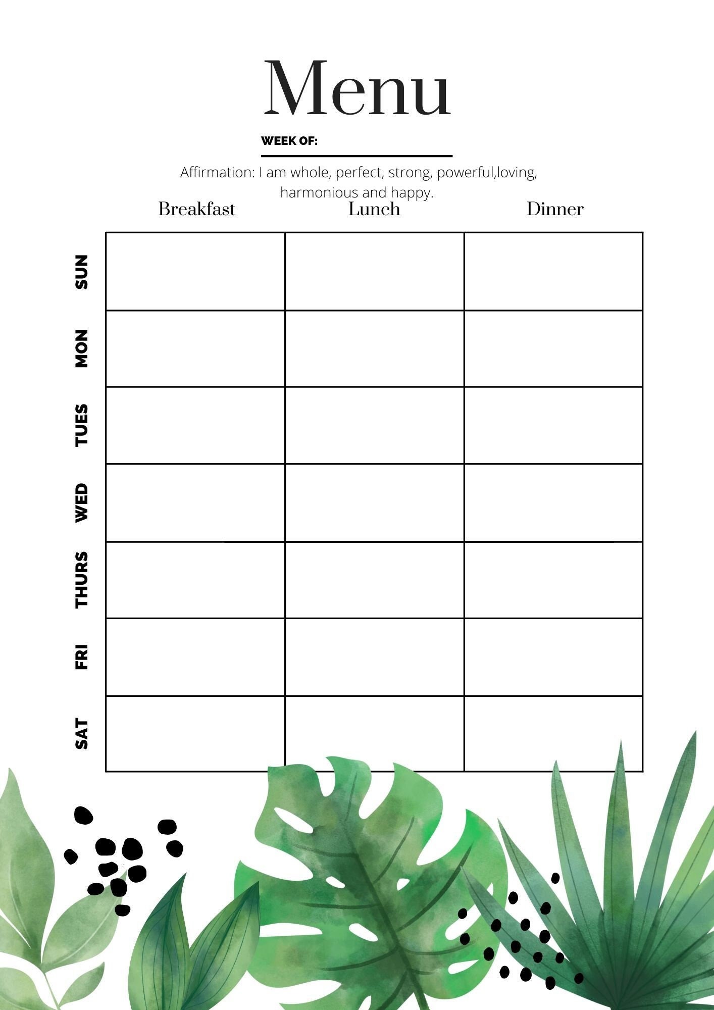 Weekly Meal Planner, Digital Download, Menu Planner, Instant Download ...