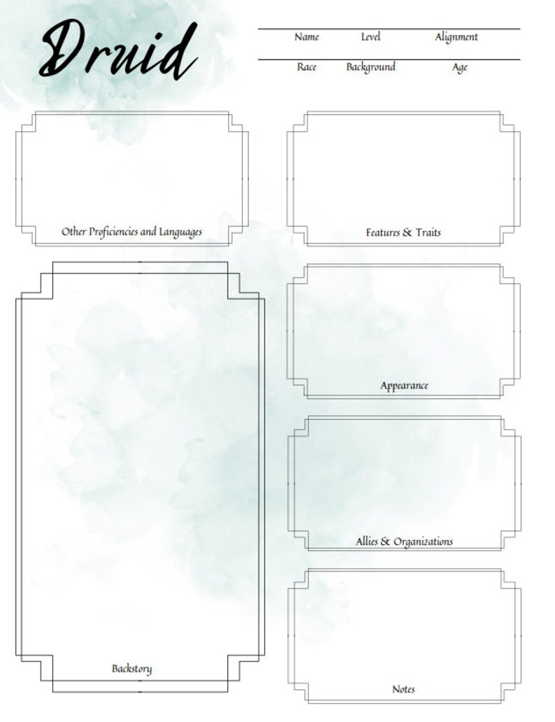 Druid Character Sheet Set - Etsy