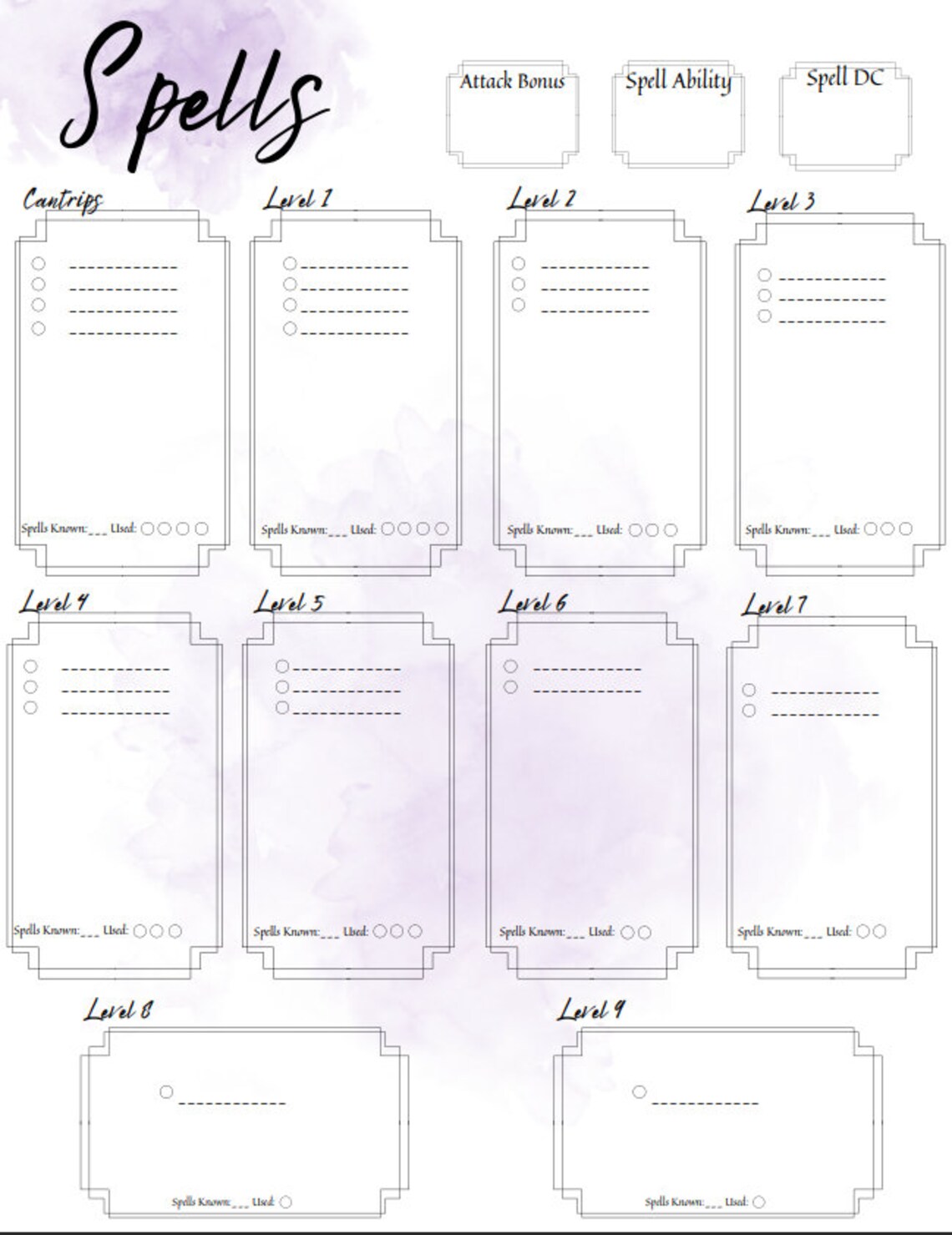 Bard Character Sheet Set - Etsy