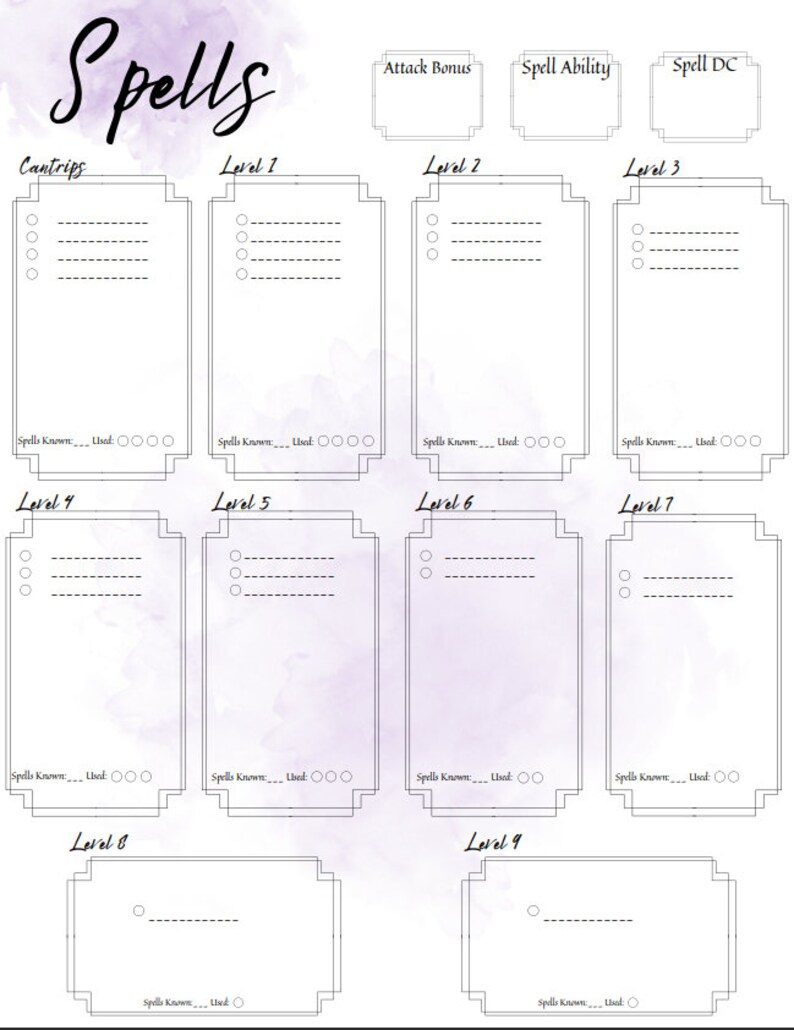 Bard Character Sheet Set - Etsy