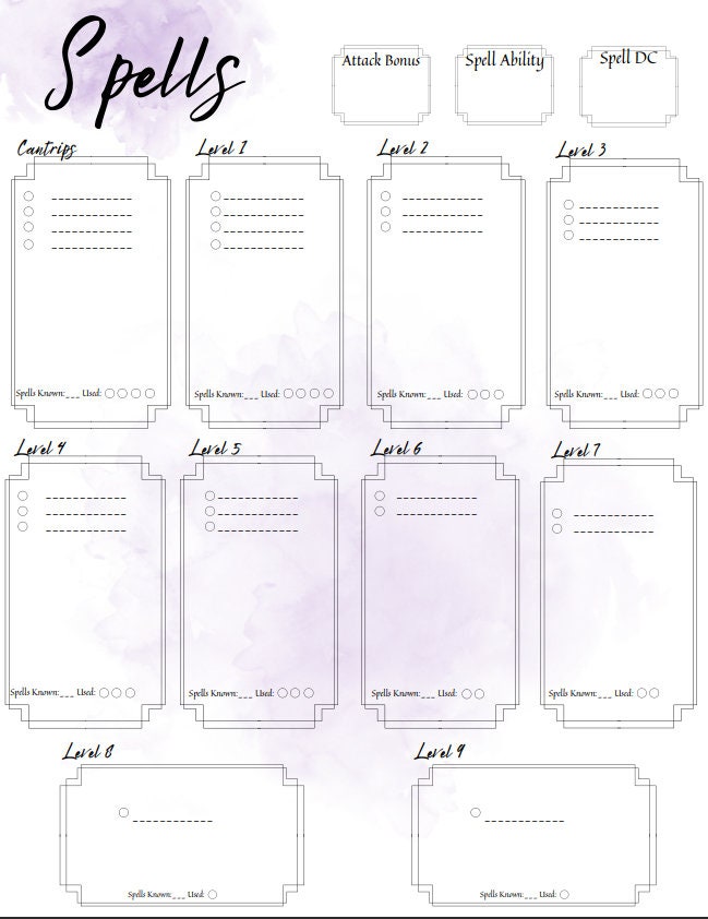 Bard Character Sheet Set - Etsy