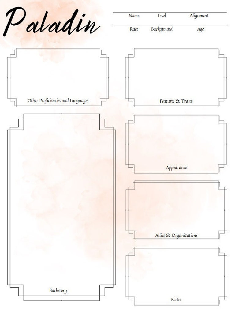 Paladin Character Sheet Set - Etsy