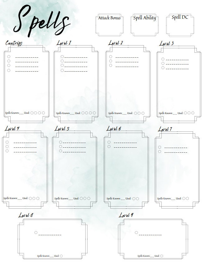Druid Character Sheet Set - Etsy
