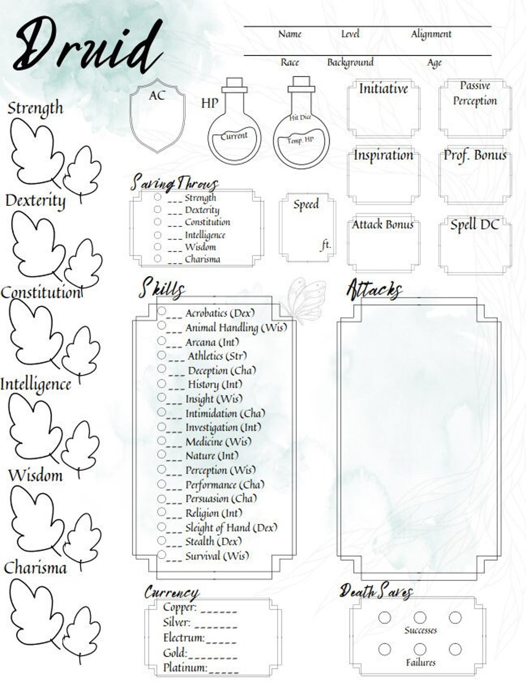 Druid Character Sheet Set - Etsy