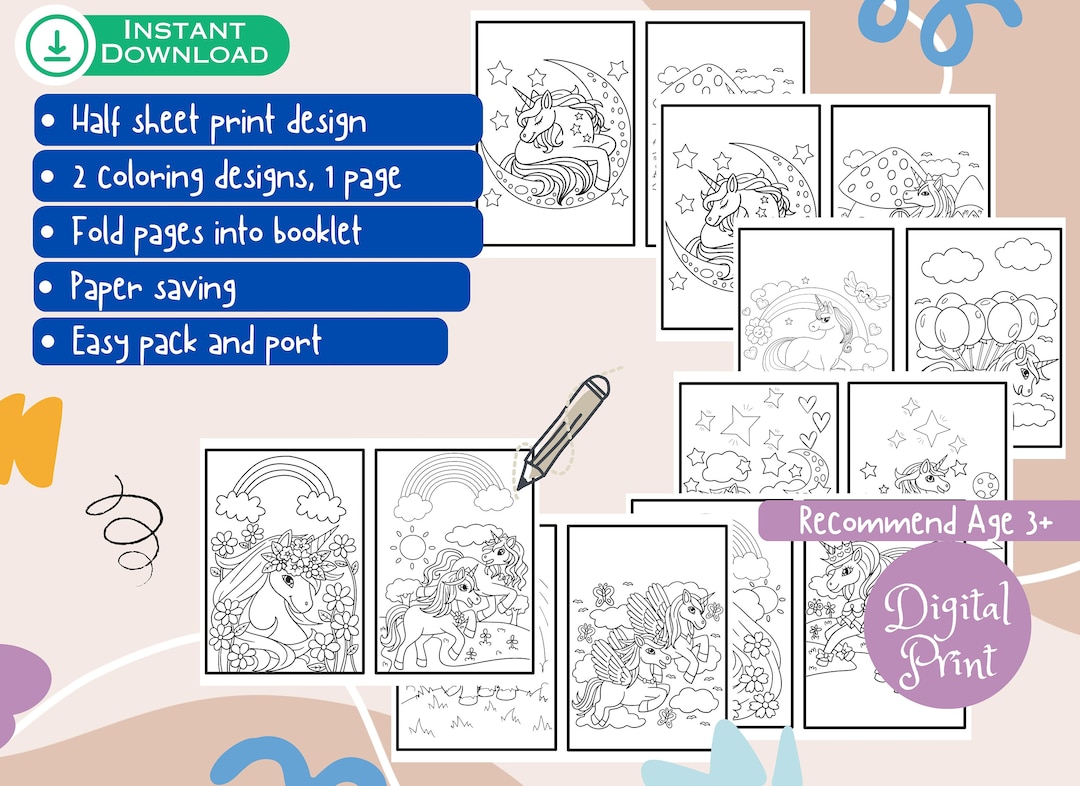 Unicorn Coloring Pages Half Sheet Coloring Pages Half Page Coloring ...