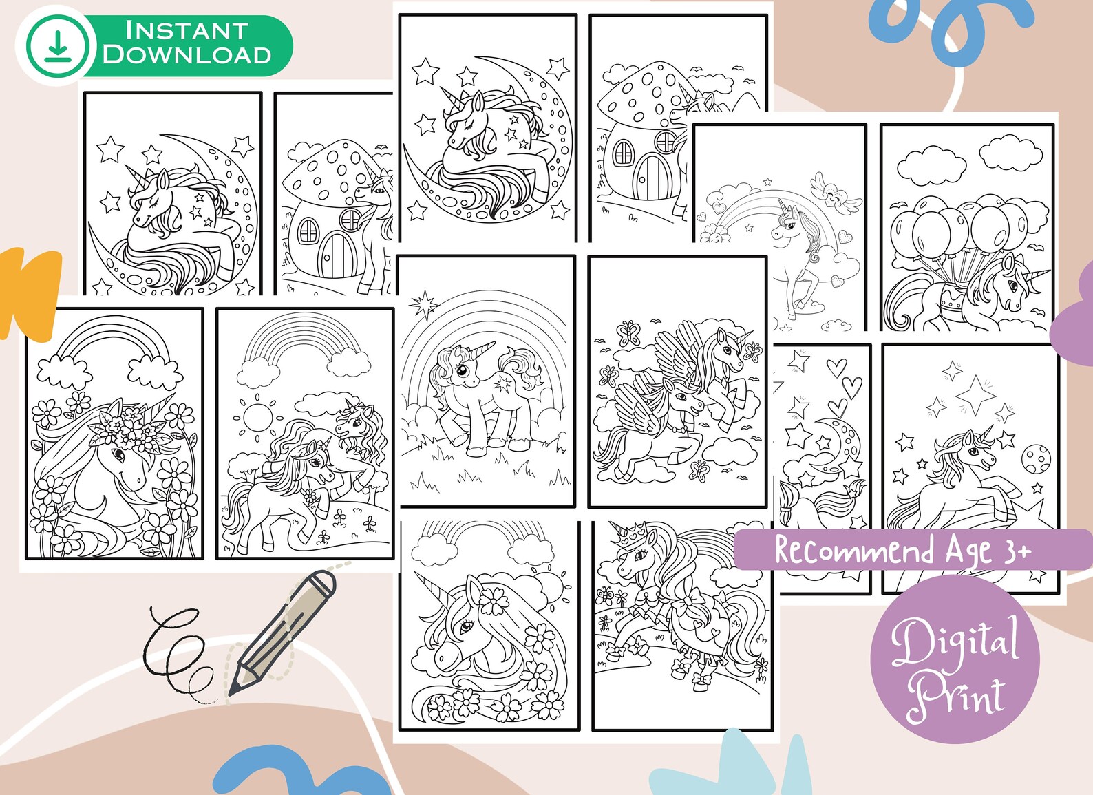 Unicorn Coloring Pages Half Sheet Coloring Pages Half Page Coloring ...