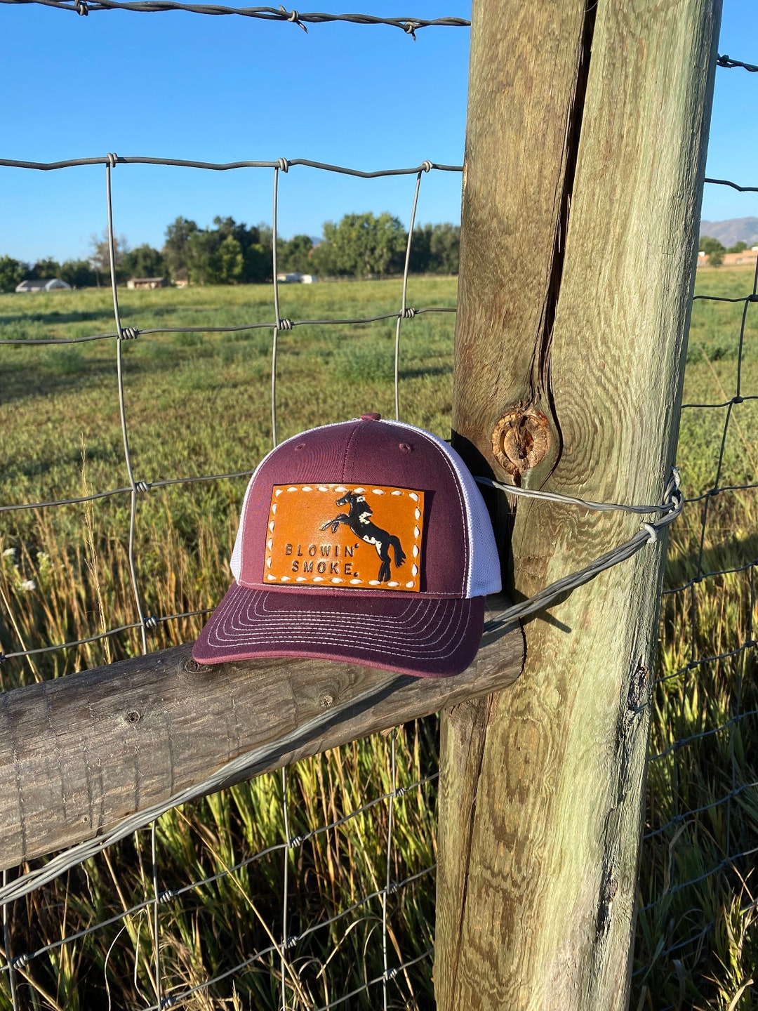 Blowin Smoke Tooled Leather Trucker Hat - Etsy
