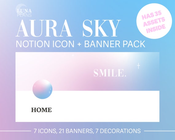 AURA SKY Notion Cover and Icon Templates 34 Images Bundle - Etsy