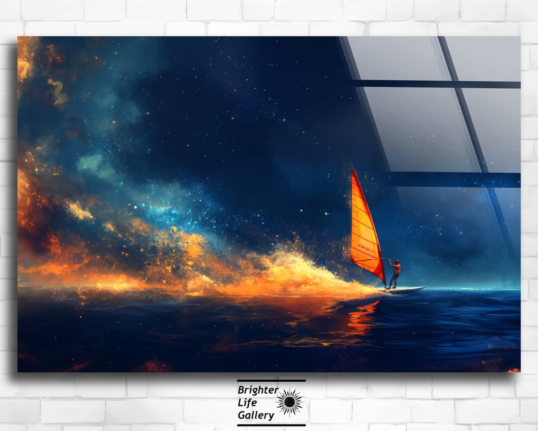 Cosmic Windsurfing Acrylic Glass Print, Windsurfer Wall Art, Abstract ...