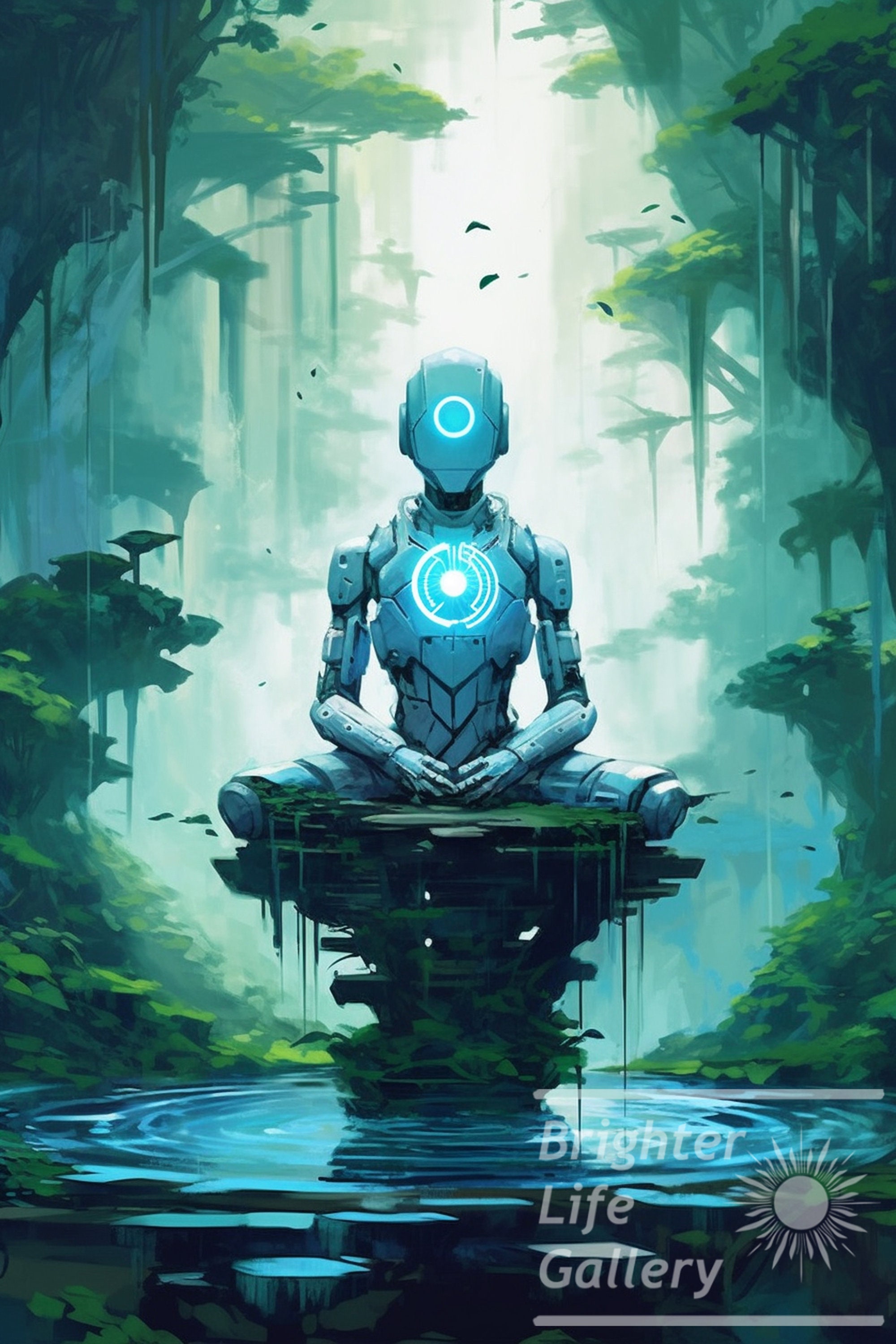Robot Meditation, Anime Wall Art, Sci Fi Illustration, Zen Decor, Kids ...